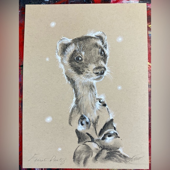 Artettina | Art | Original Ferret Painting Cute Baby Animals Art ...